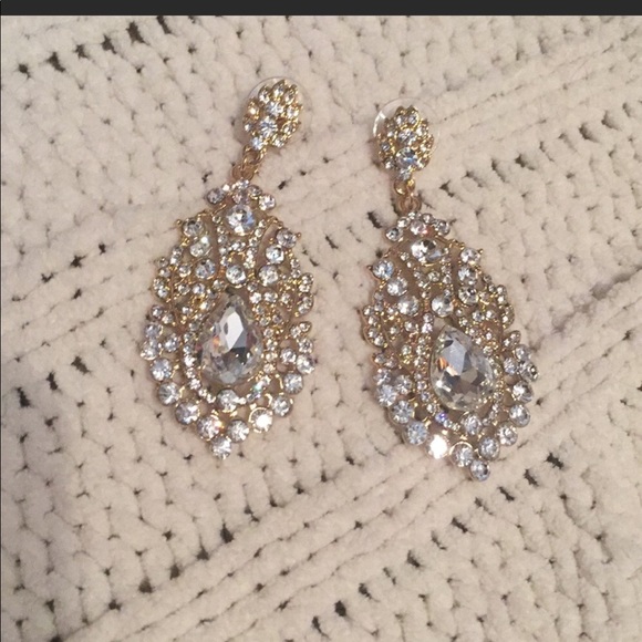 Jewelry | Gold Rhinestone Wedding Prom Earring Chandelier | Poshmark